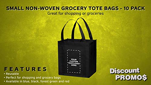 DISCOUNT PROMOS Custom Reusable Grocery Tote Bag for Shopping - 10 Pack - Personalized Logo, Text -Small Foldable Bags β Black