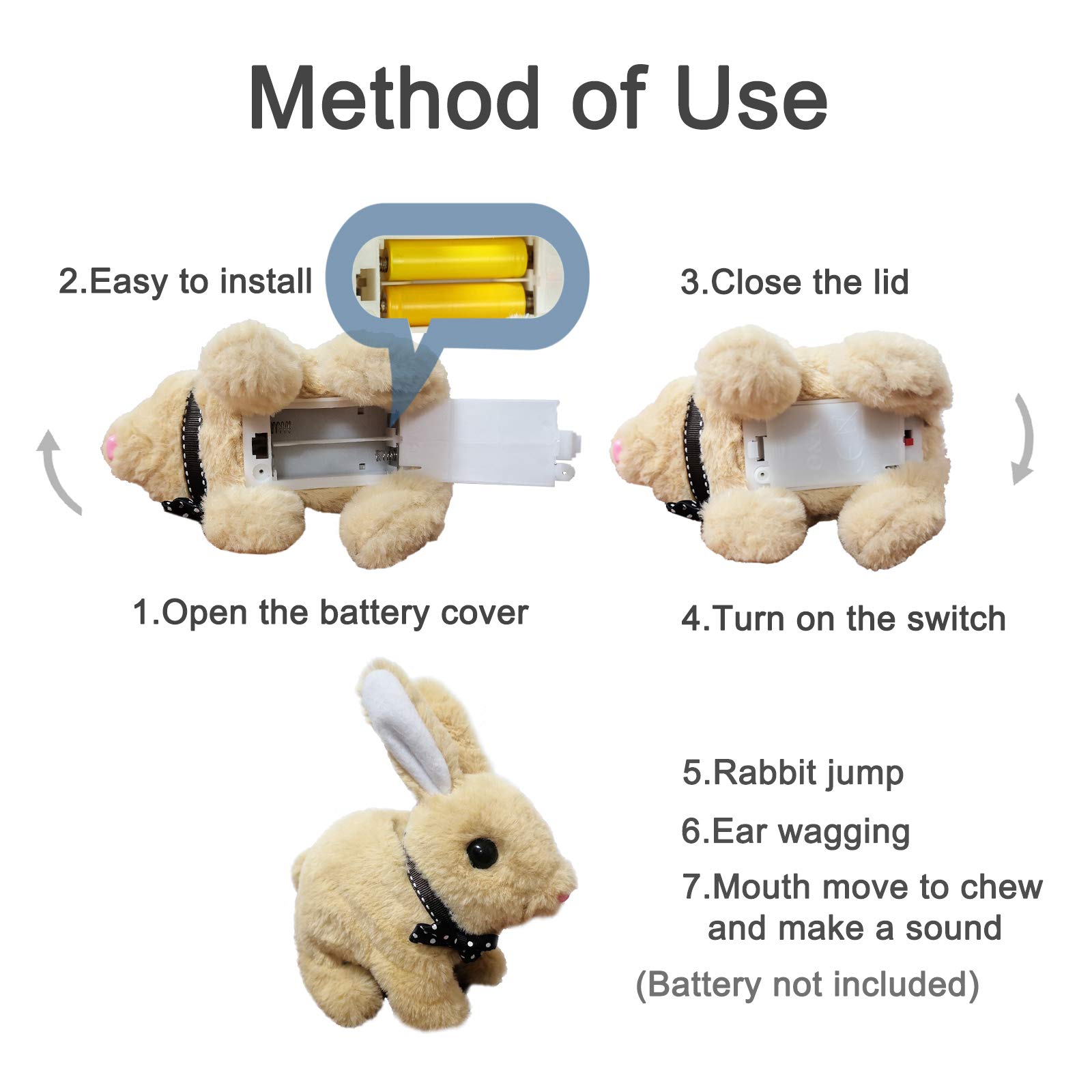 Suniauntie Interactive Bunny Rabbit Stuffed Animal, Easter Gift for Kids, Electric Plush Toy with Sound & Movements, Play House Set