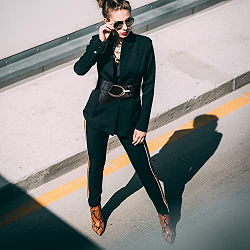 JOYMIN Women's Fashion Vintage 2.8" Wide Elastic Stretch Waist Belt With Interlock Buckle Crocodile Embossed Classic Leather Belt,Black