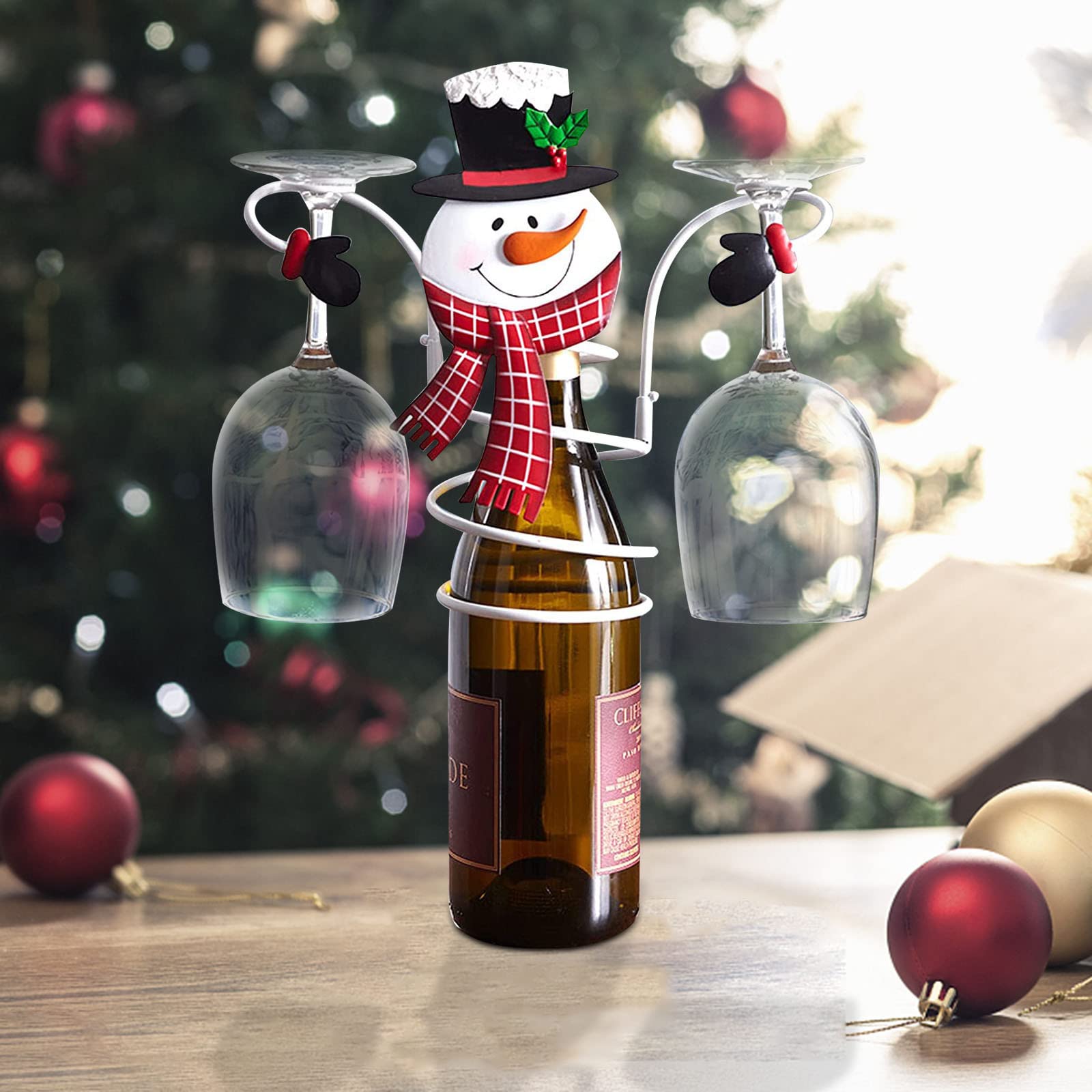 Darzheoy Christmas Holiday Wine Bottle Glass Holders, Snowman Santa Claus Gnome Organizer Rack, Christmas Home Decor Kitchen Storage Bar, Wine Cellar, Cabinet, Pantry,Rack Bar (Snowman)