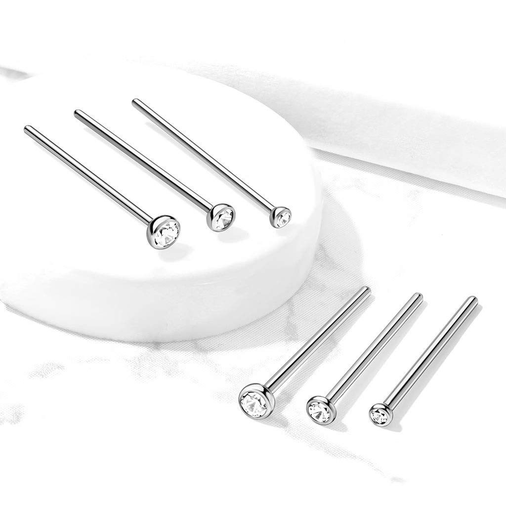 BODY DAZZ 20G-18G Bezel CZ Grade 23 Titanium Fishtail Nose Ring (18 Gauge 3mm CZ)