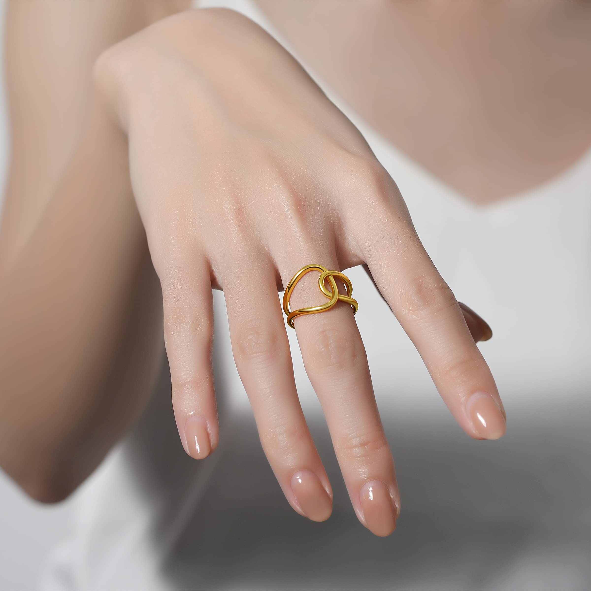 Dapai Show 925 sterling silver ladies ring 18K gold-plated adjustable ring, personalized stackable open ring, minimalist open ring, cold ring, thumb ring, hypoallergenic and adjustable, for girls and boys (gift box) (gold)