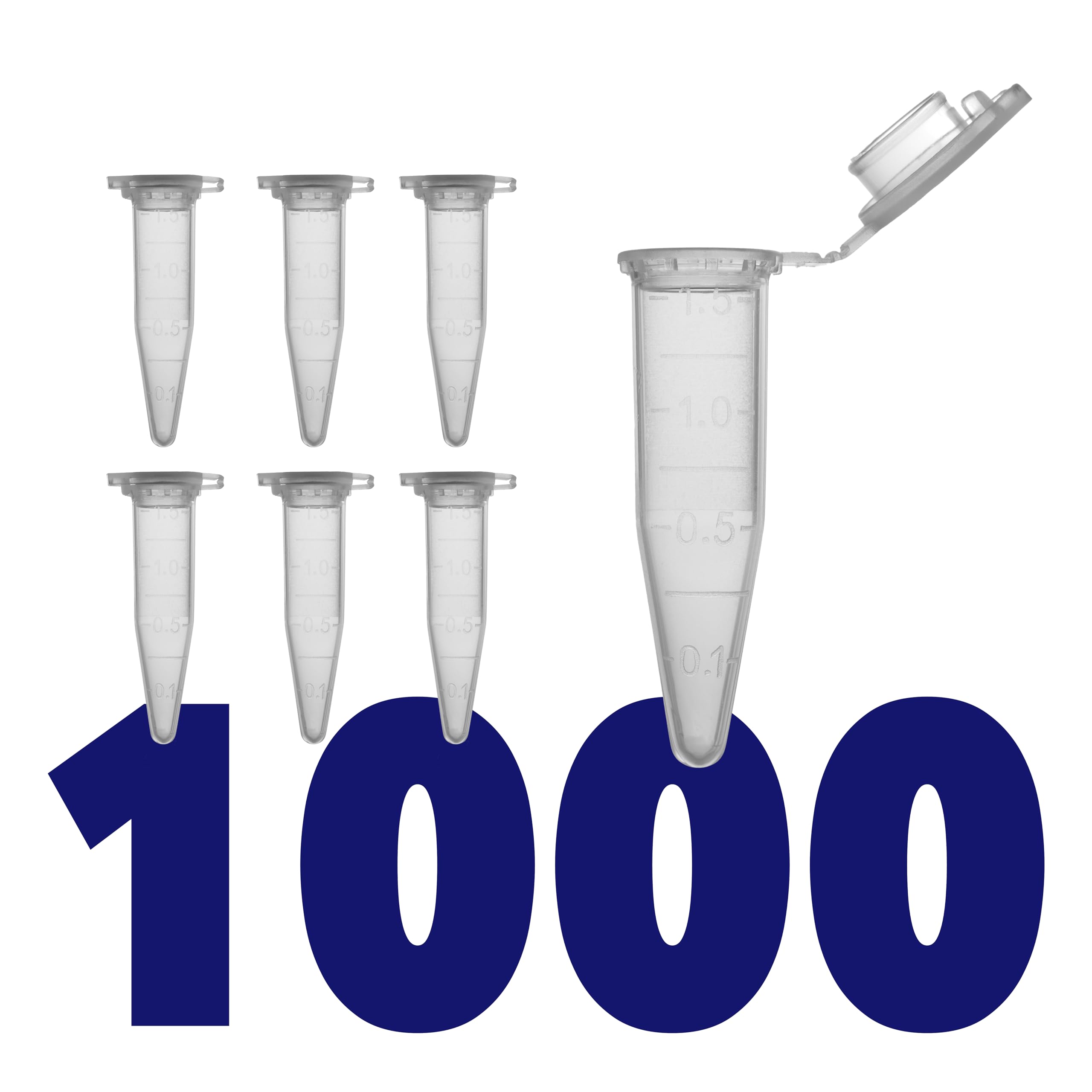 Kashi Scientific 1.5mL Microcentrifuge Tube with Snap Cap [1000/Pack] 1.5 mL Centrifuge Tubes with Flip Cap, Clear Graduation, Polypropylene, Plastic Lab Snap Tubes