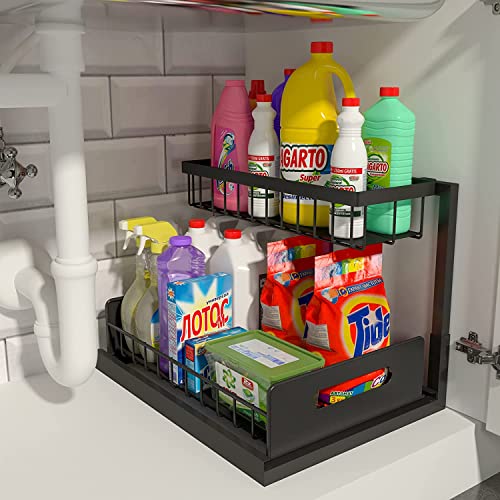 HFXBearArmor Sink Organizer, Pull Out Cabinet Organizer Slide Out Sliding Shelf Under Cabinet Storage Multi-Use for Under Kitchen Bathroom Sink Organizers and Storage