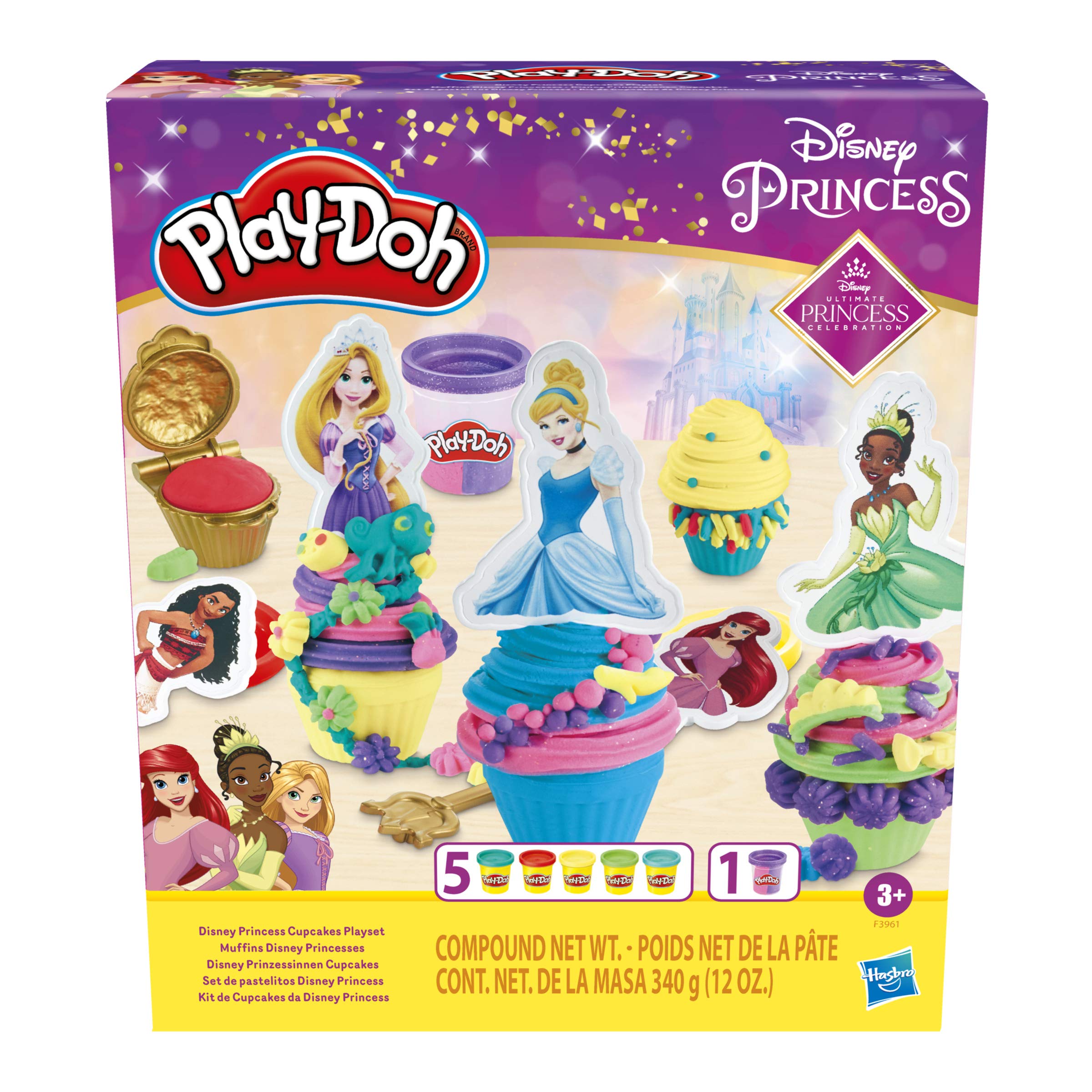 Play-Doh Disney Princess Cupcakes Playset Arts and Crafts Toy for Kids 3 Years and Up with 6 Non-Toxic Cans Including Dual Sparkle
