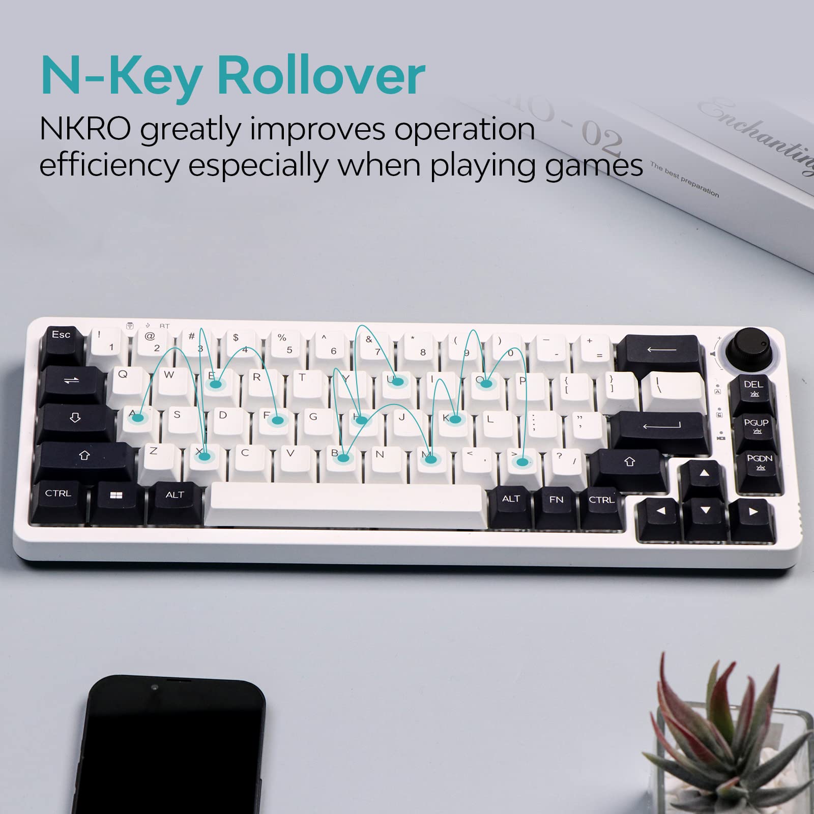EPOMAKER Theory TH68 Pro 65% 67 Keys RGB Hotswap Programmable Bluetooth 5.0/2.4Ghz Wireless/USB-C Wired Triple Modes Mechanical Gaming Keyboard with Rotary Knob for Win/Mac (Sea Salt Switch)