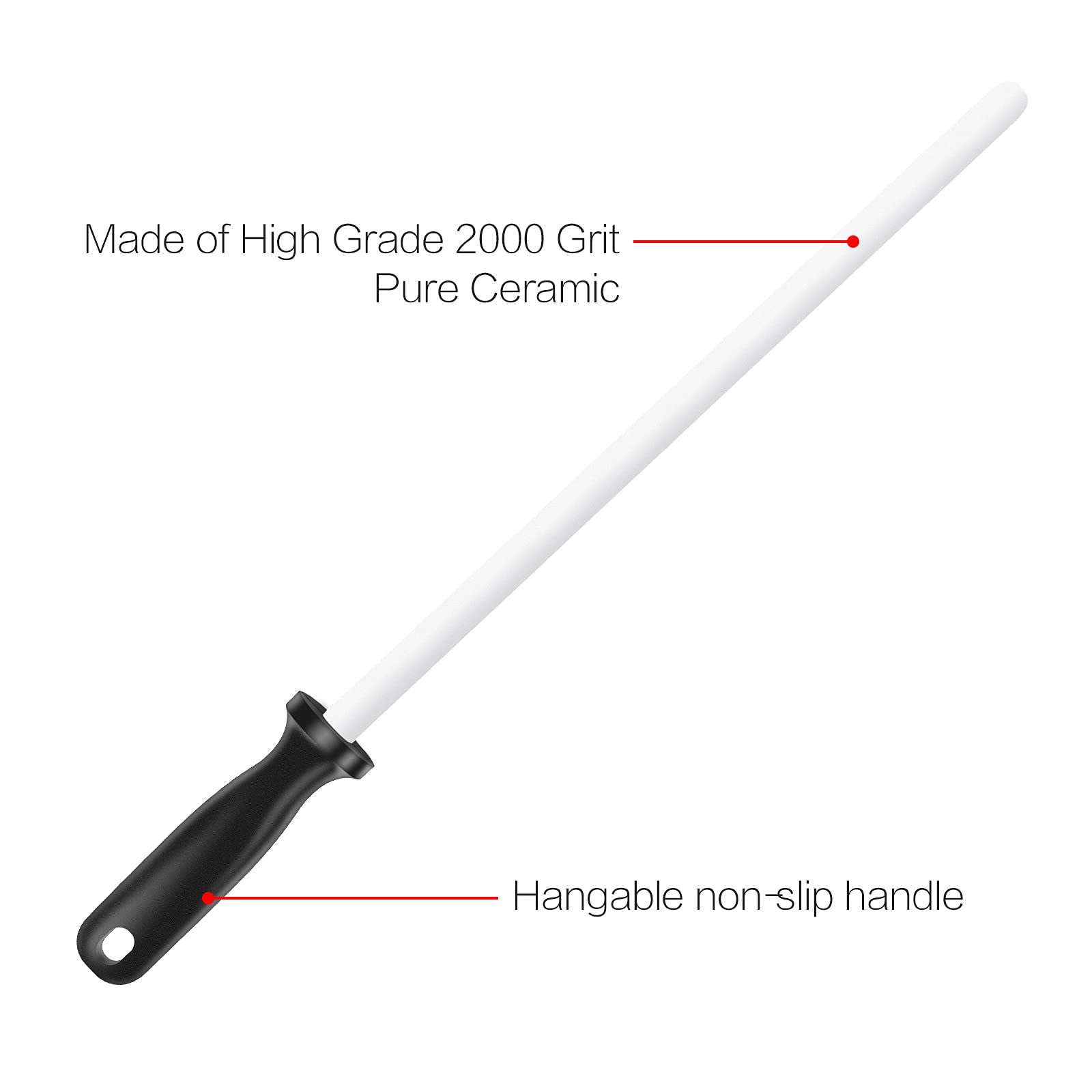 Ceramic Honing Rod, Knife Sharpener Rod Professional Sharpening Rod Stick, for Kitchen,Home&Chef, Firm-Grip Handle (10IN)