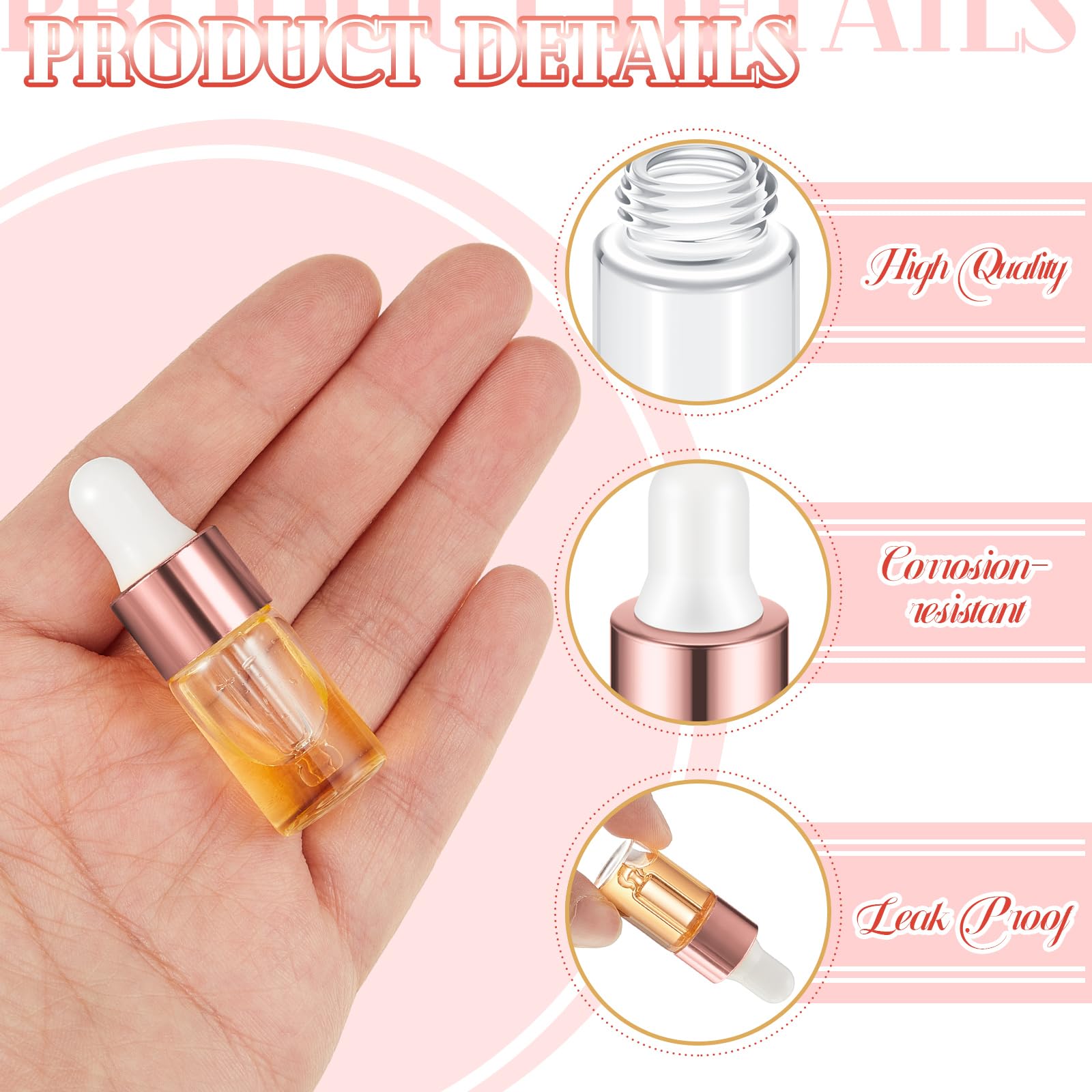Didaey 50 Pcs Mini Glass Dropper Bottle Clear Essential Oil Sample Bottles Glass Tiny Dropping Sample Containers Cosmetic Sample Vials with Cap for Perfume Cosmetic Liquid Traveling(3 ml)