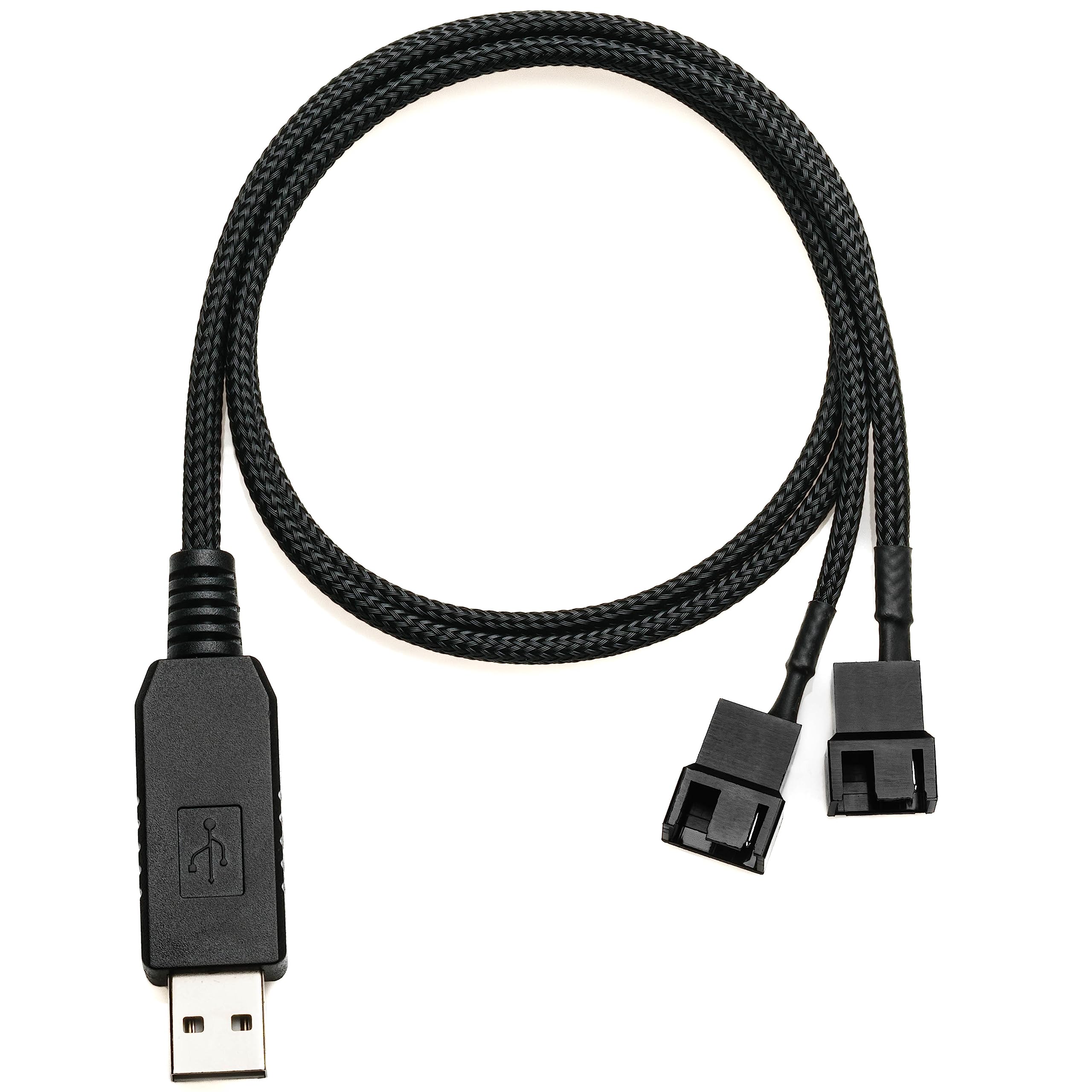 CRJ 12V Step-Up USB to Dual PC Fans Power Adapter Cable - 24-inch (60cm), Black Sleeved - Full Fan Speed Adapter for 3-Pin/4-Pin Cooling Fans