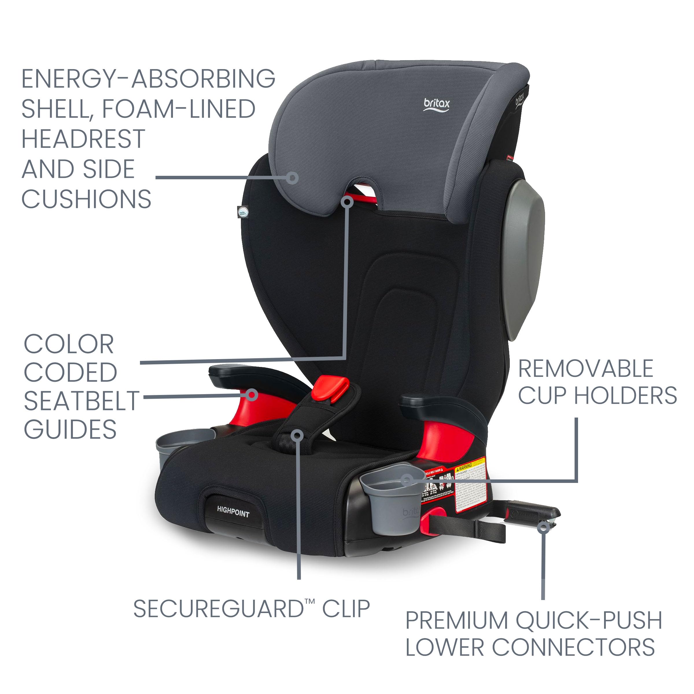Britax Highpoint 2-Stage Belt-Positioning Booster Car Seat, Cool Flow Gray - Highback and Backless Seat