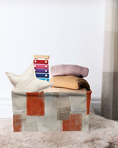 Large Capacity Storage Bins Orange Grey Brown Abstract Paint Storage Cubes, Collapsible Storage Baskets for Organizing for Bedroom Living Room Shelves Home 15x11x9.5 In