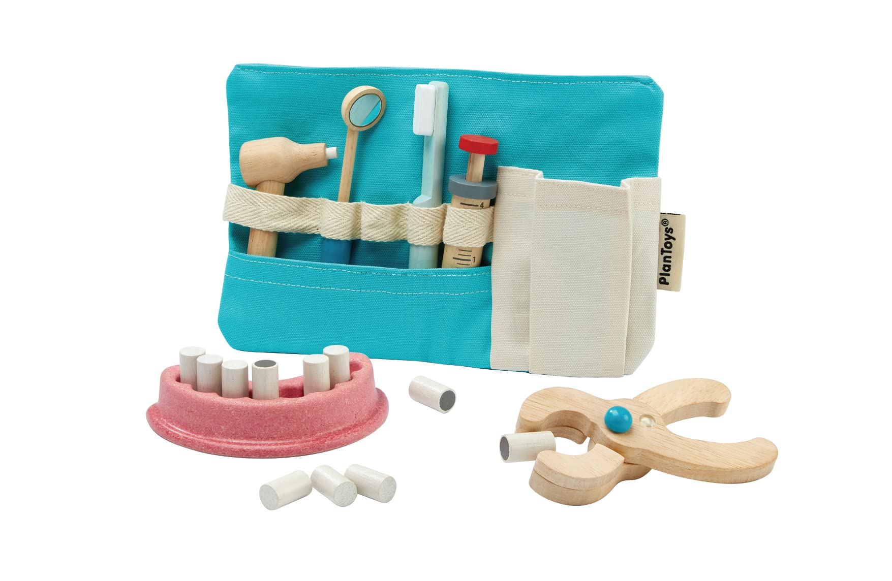 PlanToys Wooden Dentist Role Play Set (3493) | Sustainably Made from Rubberwood and Non-Toxic Paints and Dyes