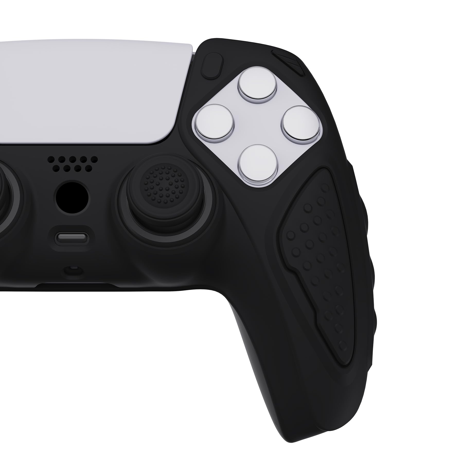 PlayVital Black Knight Edition Anti-Slip Silicone Cover Skin for ps5 Controller, Soft Rubber Case for ps5 Wireless Controller with Black Thumb Grip Caps