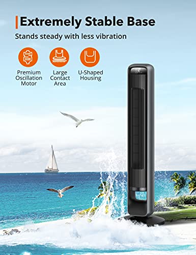 Tower Fan, 42”90° Oscillating Fan, DC Motor with 28dB, 12 Speeds, 4 Modes, Night Light, 12H Timer, LED Display, Quiet Portable Bladeless Fan with Remote for Bedroom, Living Room & Office