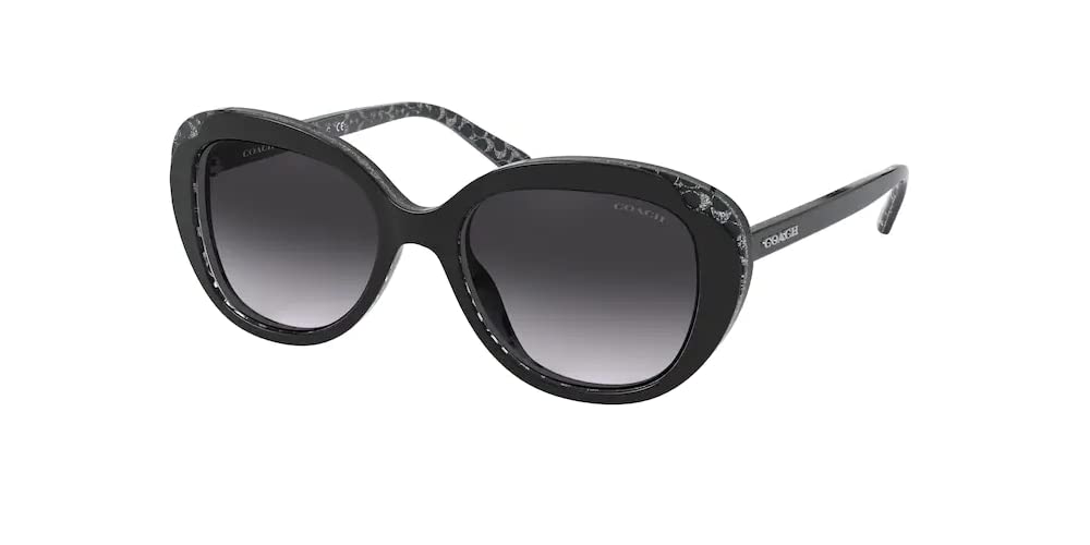Coach HC8289 55828G 53MM Black Glitter Signature/Grey Gradient Round Sunglasses for Women + BUNDLE With Designer iWear Eyewear Kit