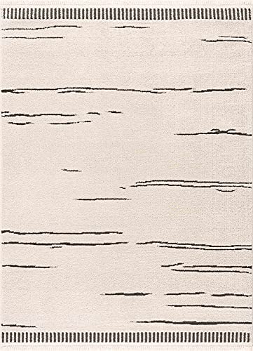 Hauteloom Munich Modern Farmhouse Living Room Bedroom Dining Room Area Rug - Casual Boho Look Carpet - Bohemian Neutral Minimalist - Bone, Cream, Beige, Black - 7'10" x 10'