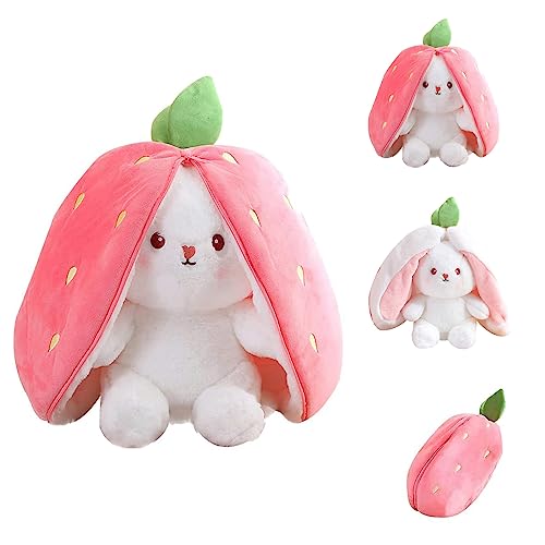 SZYATOOS Bunny Plush Toys, Reversible Bunny Stuffed Animal Plushie Pillow Toy, Easter Gift for Kids (Strawberry Powder, 11 Inch)