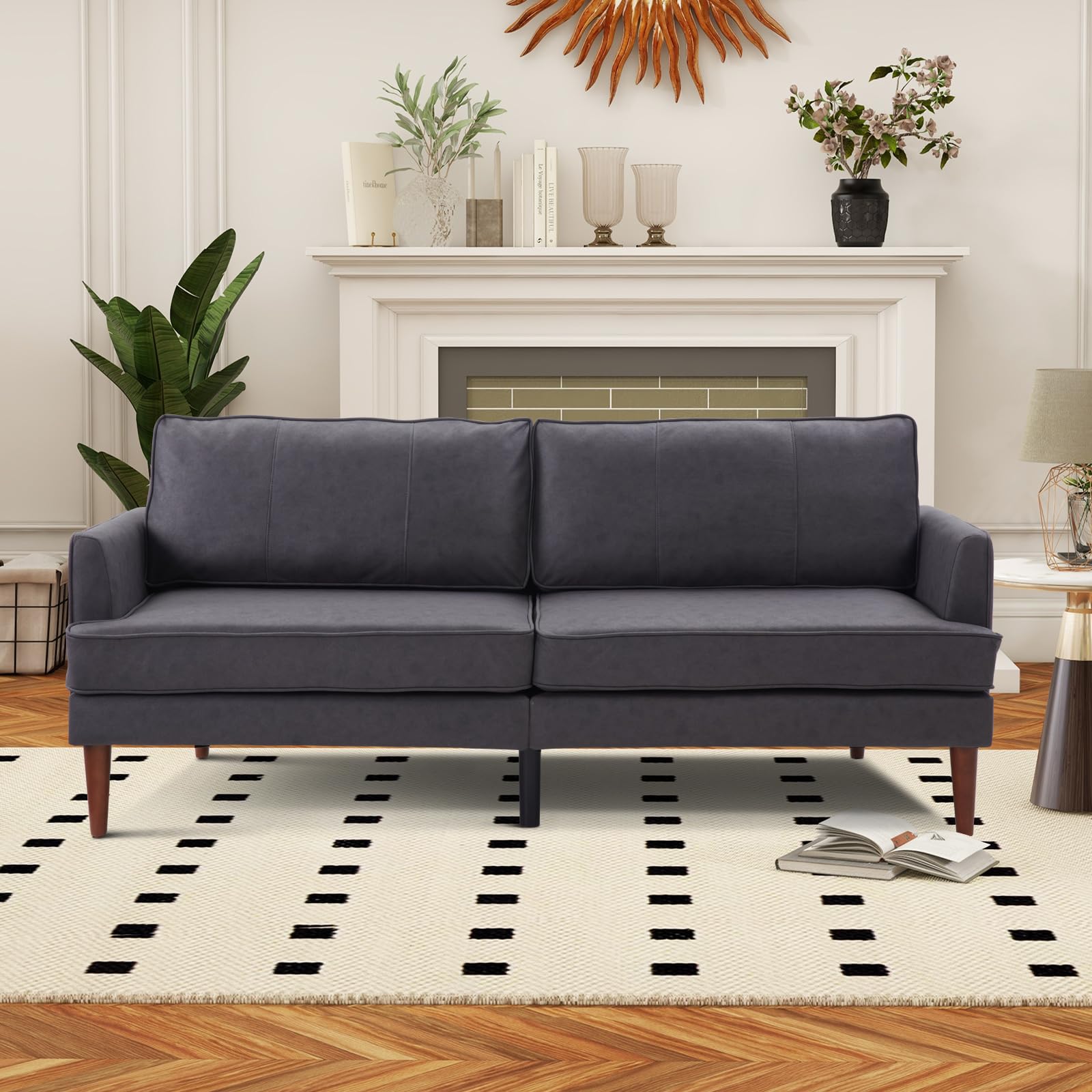 EBELLO Sofa Bed, Faux Leather Sleeper Sofa with Soft Padded Seat and Wood Frame, Convertible Futon Couch for Living Room, Grey