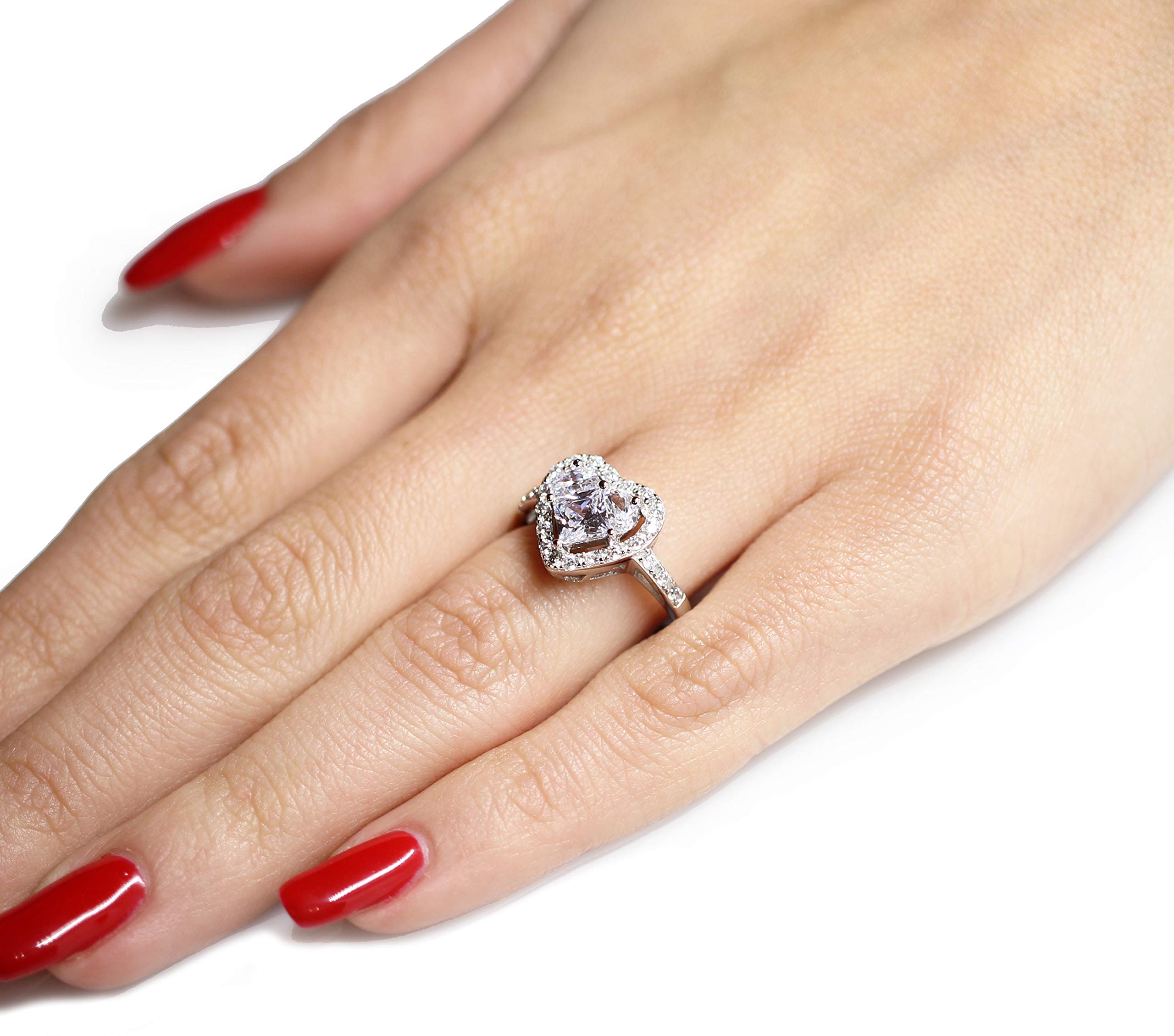 CloseoutWarehouse Cubic Zirconia Designer Inspired Heart Center Ring Sterling Silver Size 12
