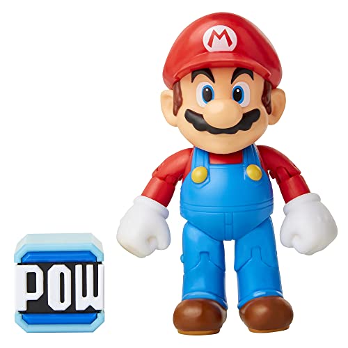 Super Mario Collectible Mario 4" Poseable Articulated Action Figure with POW Accessory