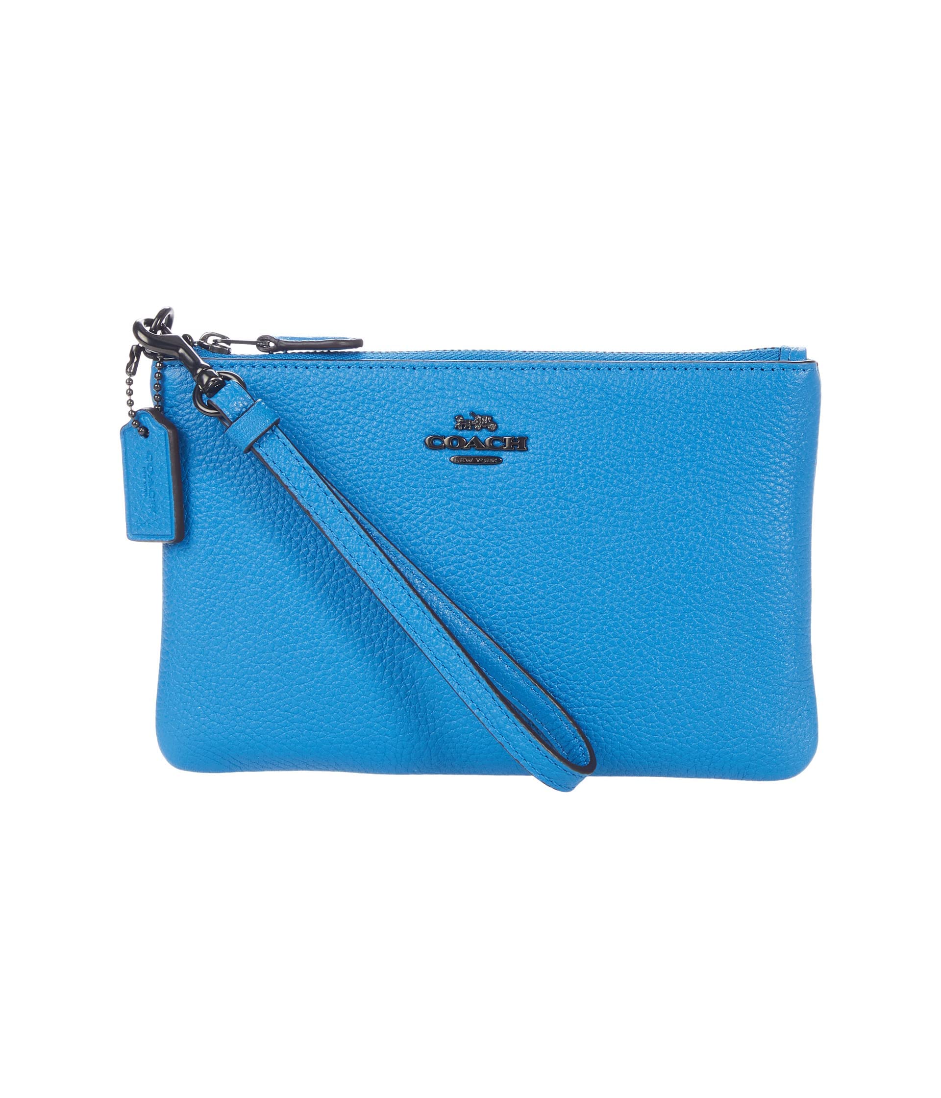COACH Polished Pebble Small Wristlet Vivid Blue One Size