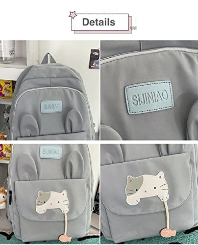 JHTPSLR Kawaii Backpack Japanese Cute Cat School Backpack with Plushies Aesthetic Backpack for Teen Girls Back to School Supplies (Blue)