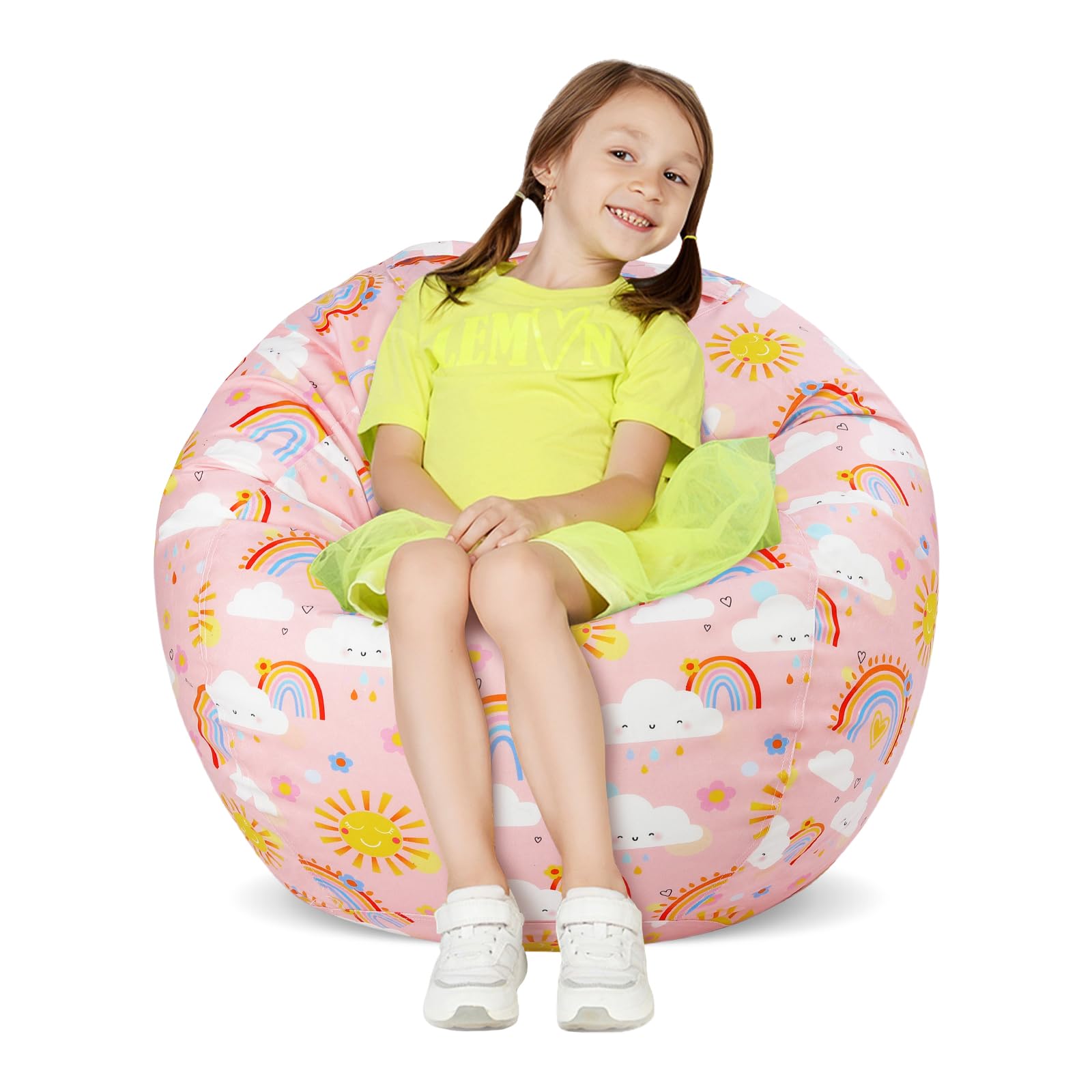 decalsweet Bean Bag Chair for Kids Stuffed Animal Storage Beanbag Chairs,Toddler Toy Storage Organizer for Girls and Boys,Large 32'' Cover Onlyļ¼No Filling