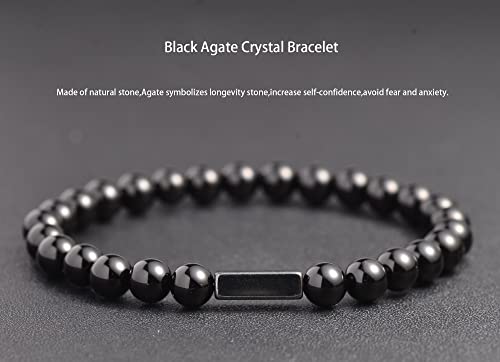 YJJelt Black Onyx Bead Bracelet 6mm Black Beaded Stone Bracelet for Men Women
