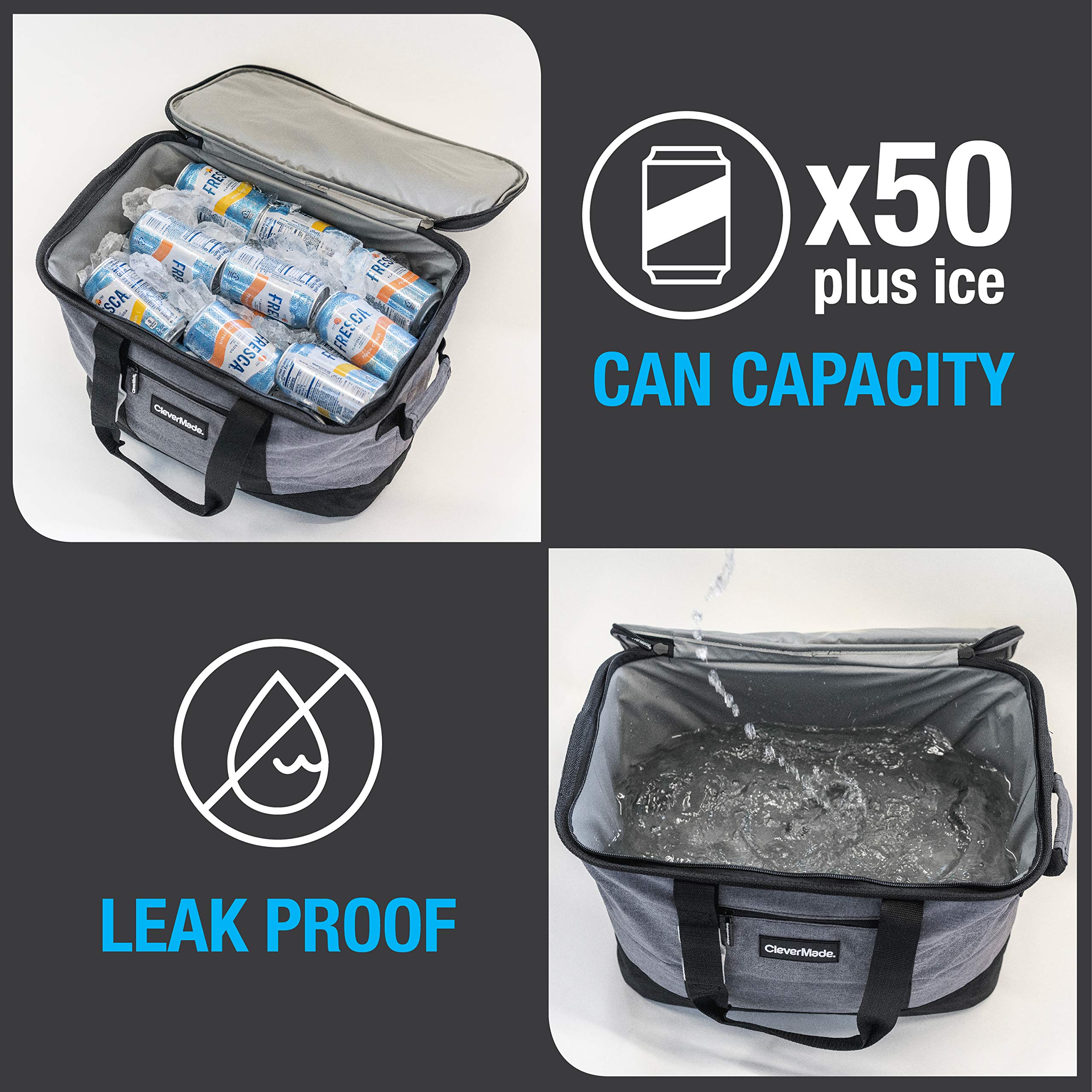 CleverMade Collapsible Coolers - 50 Can Tahoe Cooler Bag + 30 Can Shoulder Cooler