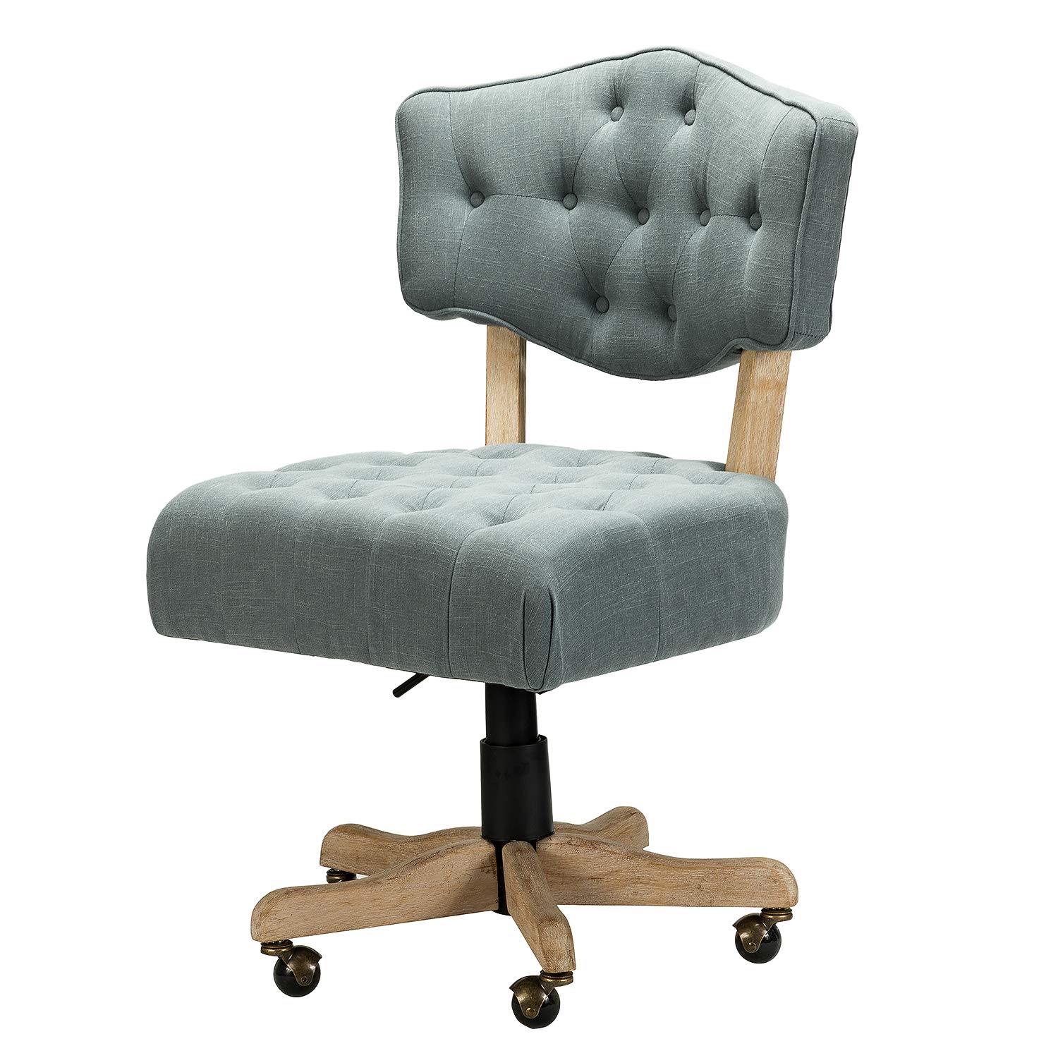 Camila Tufted Desk Chair with Wood Base for Home Office - Blue