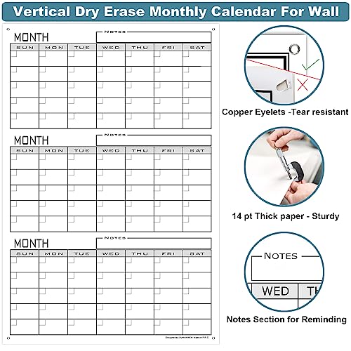 Large Wall Calendar Dry Erase 3 Month,36x24 Jumbo Undated Quarterly White Board Calendar For Medium Office,Giant Reusable Laminated 90 Days Planner,Big Multi Months Planning Poster