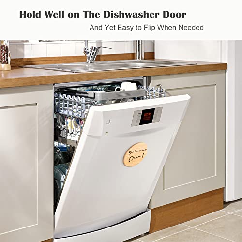 Dishwasher Magnet Clean Dirty Sign - Bamboo Dishwasher Magnet Signboards - Double-Sided Clean Dirty Refrigerator Magnet Sign Decorative for Kitchen Dishwasher, Easy to Read (Round)