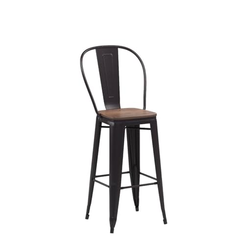 COSTWAY Tolix Style Dining Stools with Wood Seat and Backrest, Industrial Metal Counter Height Stool, Modern Kitchen Dining Bar Chairs Rustic, Copper