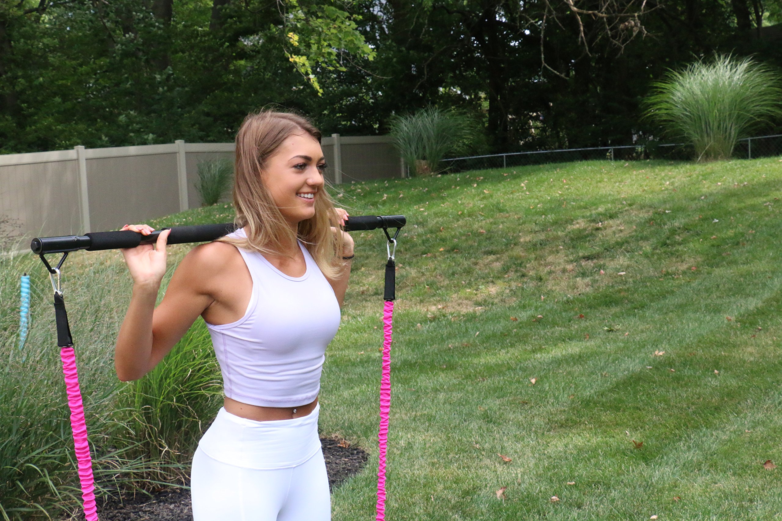 BodyBoss 2.0 - Full Portable Home Gym Workout Package + Resistance Bands - Collapsible Resistance Bar, PKG4-PINK (Pink - Full Gym + Extra Bands)