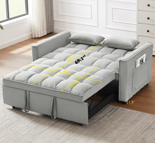 Lin-Utrend 3 in 1 Convertible Sleeper Sofa Bed with Pull Out Sofa Bed, Modern Velvet Loveseat Futon Couch with Adjustable Backrest and Lumbar Pillows,Small Love Seat Lounge Sofa Bed for Small Space