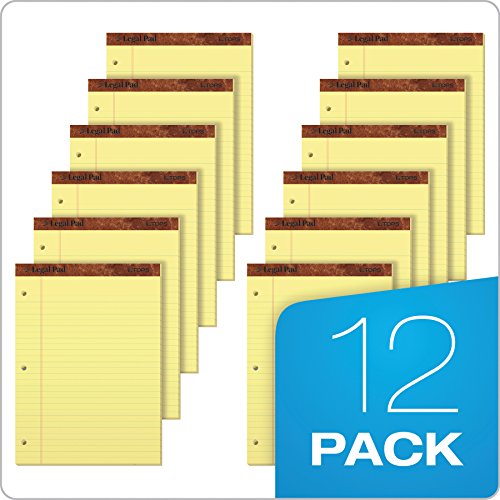 TOPS The Legal Pad Writing Pads, 8-1/2" x 11-3/4", Canary Paper, Legal Rule, 50 Sheets, 12 Pack (75351)