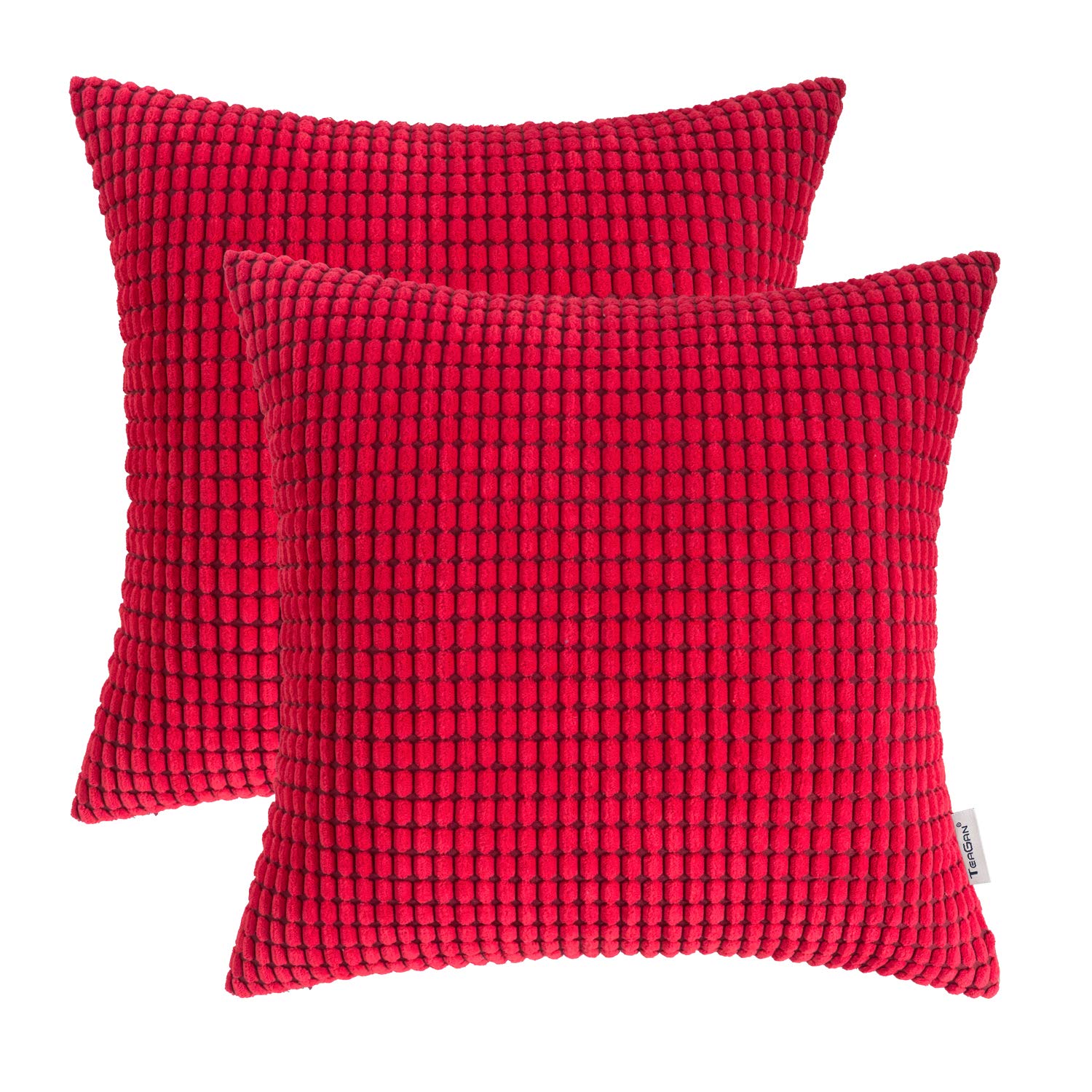 TEAGAN Cozy Throw Pillow Covers, 2PCS Soft Corduroy Corn Solid Pillow Cases, Decorative Cushion Covers for Home Bedroom, Living Room, Home Garden Couch Bed Sofa Chair, Deep Red, 16X16 in