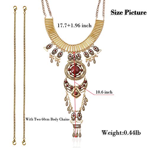 Bluegoog Boho Statement Turquoise Body Chain Necklace for Women, Gold Crossover Bikini Bra Body Jewelry Summer Beach Belly Waist Chain