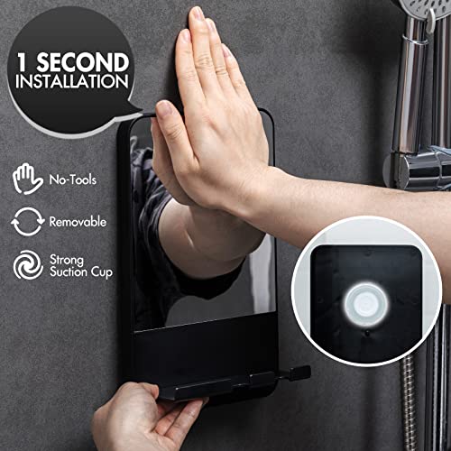 TAILI Shower Mirror Fogless for Shaving with Razor Holder, No Fog Mirror for Shower Suction, Rust-Proof & Removable Bathroom Mirror for Men and Women, Shower Makeup Shave Mirror,Black