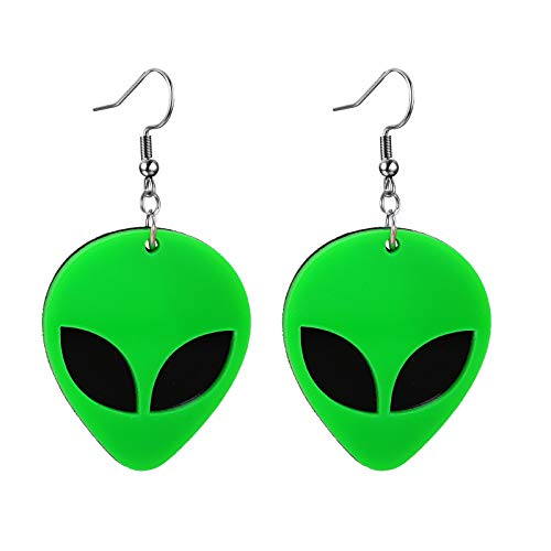 coadipress Acrylic Alien Earrings for Women Cute Funny Cartoon Green Space Head Resin Dangle Drop Statement Earrings (Green Alien)