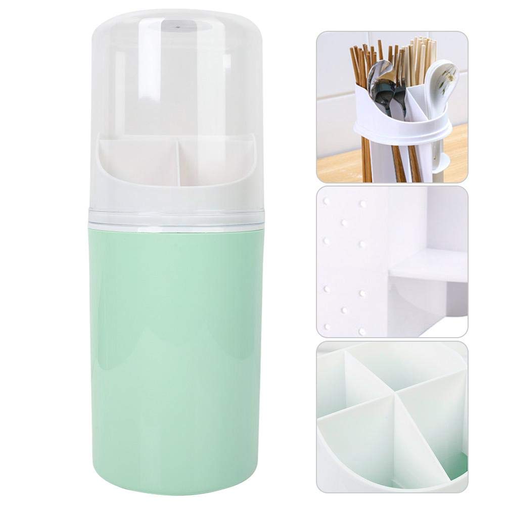Detachable Kitchen Utensil Holders, 4 Compartment Plastic Wall-Mounted Chopsticks Flatware Caddy Holder with Cover for Cutlery(Green)