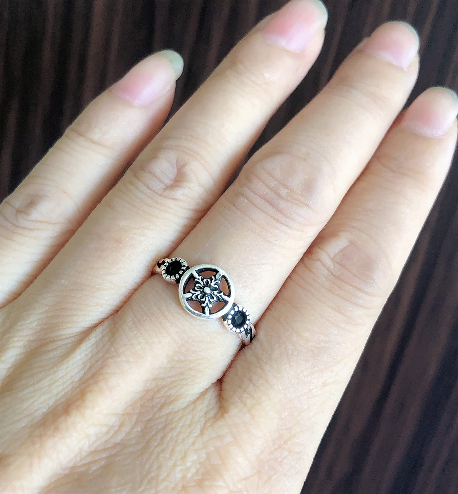 Ecooon 2pcs 925 sterling silver Celtic Knot Pentagram Pentacle star open ring Cuban curb link ring pack, adjustable Amulet protection jewelry gifts for women and men