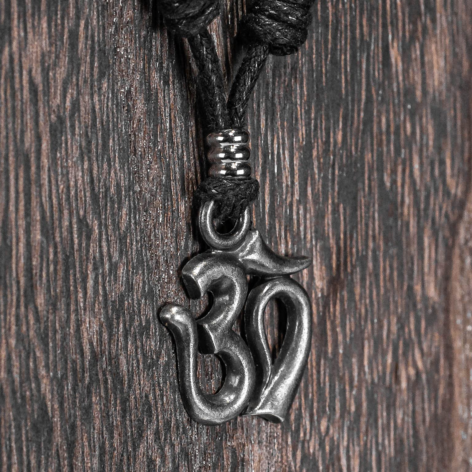 BlueRica Om on Adjustable Black Cord Necklace (Old Silver Finish)