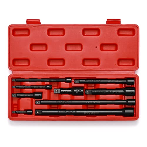 EMENTOL 9PCS Impact Extension Bar Set, 1/4", 3/8" and 1/2" Drive Socket Extension Set, CR-V Steel, Ext. bar