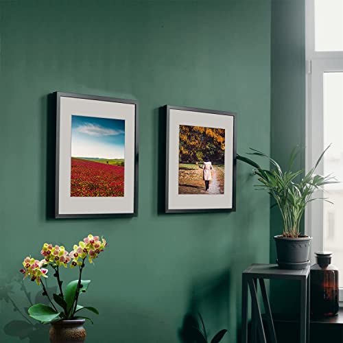 Picture Frames 8x10 Picture Frame Set of 2,Display Pictures 5x7 with Mat or 8x10 Without Mat Real Glass and Composite Wood for Wall or Tabletop Display Pre-Installed Wall Mounting Hardware,Black