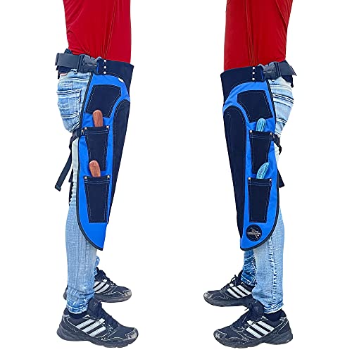 Rekhi International Rekhi 27'' Farrier Apron Chaps,1000 Denier Cordura and Suede Leather Farrier Apron, Farrier Chaps with 4 knife pockets and Nail Magnet in Blue 70Cm, Farrier Apron Chaps for Men
