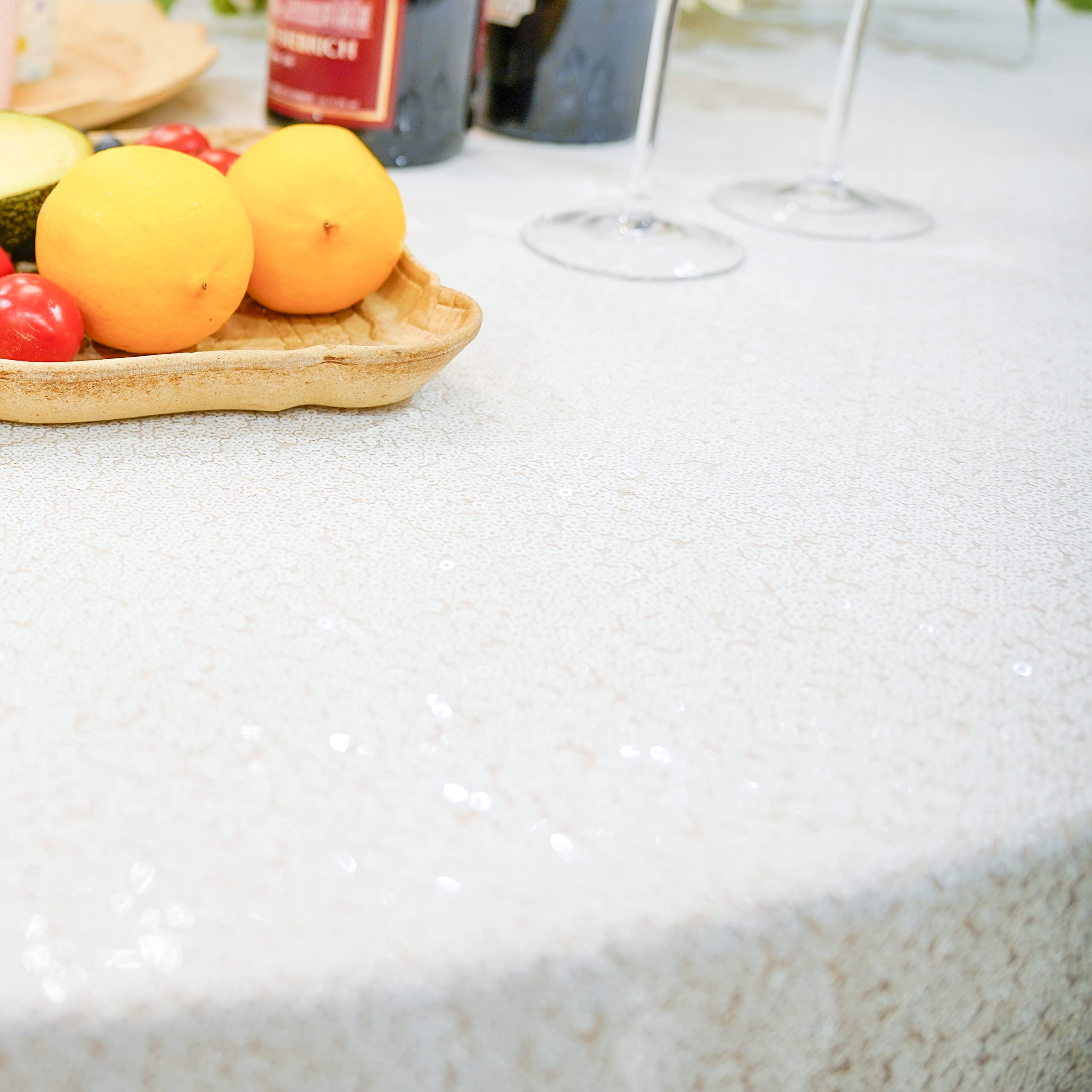 WISPET White Sequin Tablecloth 120" Round Sequin Tablecloth Shimmer Table Cloth Sparkly Drape Table Cover Decorations for Engagement Weddings Party Baby Bridal Shower Decorations