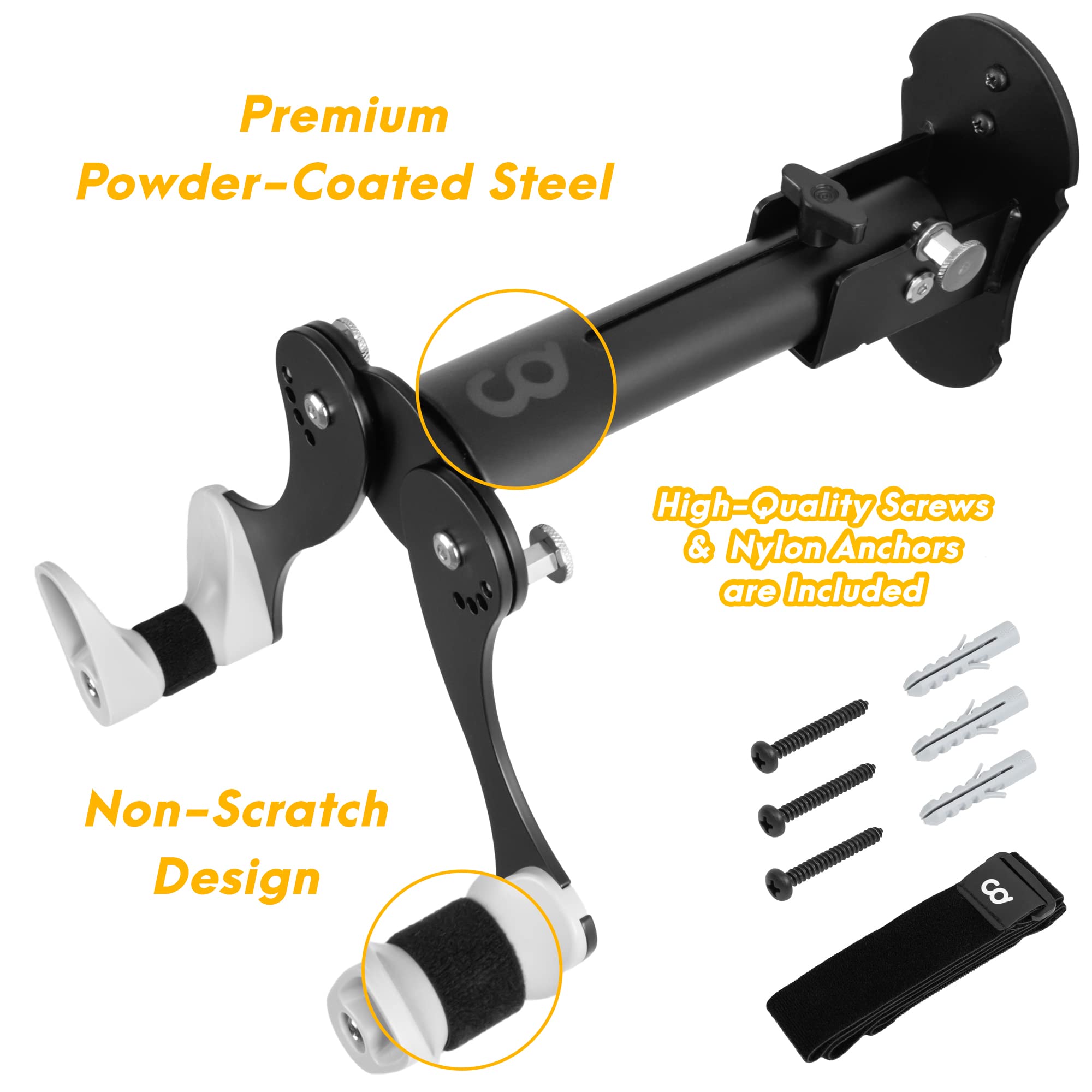 CyclingDeal Bike Wall Mount Rack - Adjustable, Extendable & Foldable - Indoor Storage Horizontal Hook Hanger Organiser - Safe & Secure for MTB, Road Bicycles - Store Bike in Garage or Home - Mat