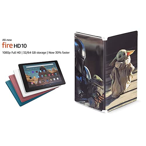 Certified Refurbished Fire HD 10 Tablet, 10.1" (Black, 32 GB) with Star Wars The Mandalorian The Child Case