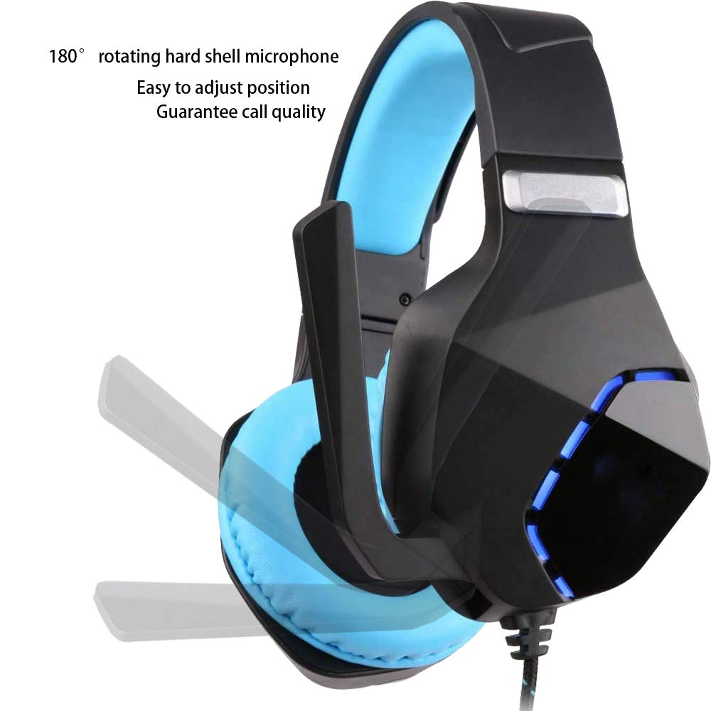 CAMKONG Over-Ear Gaming Headset with Microphone for PS4 Xbox One PC,Comfortable Stereo,LED Lighting,Noise Reduction and Volume Control